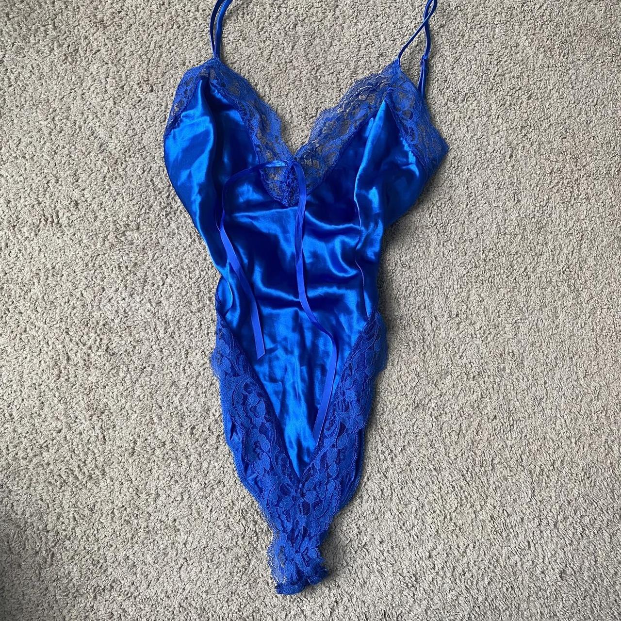 romantic intimates by mara royal blue bodysuit, size... - Depop