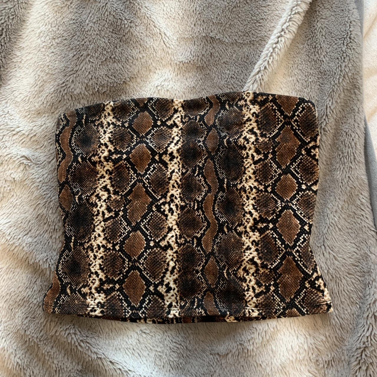 snakeskin pattern tube top from the brand Hearts and... - Depop