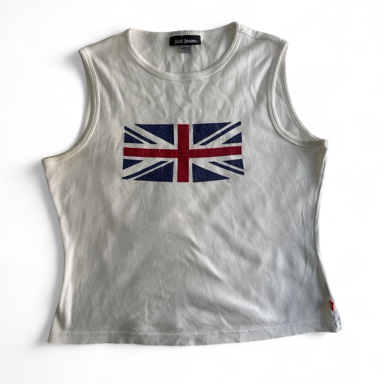 Vintage just jeans white Union Jack tank top. Size... | Depop