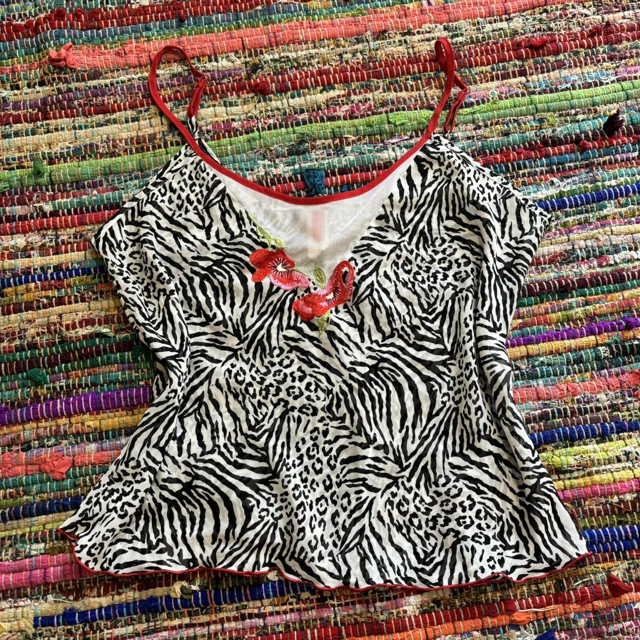 Y2K mesh zebra print tank top Size xl Ptp... - Depop