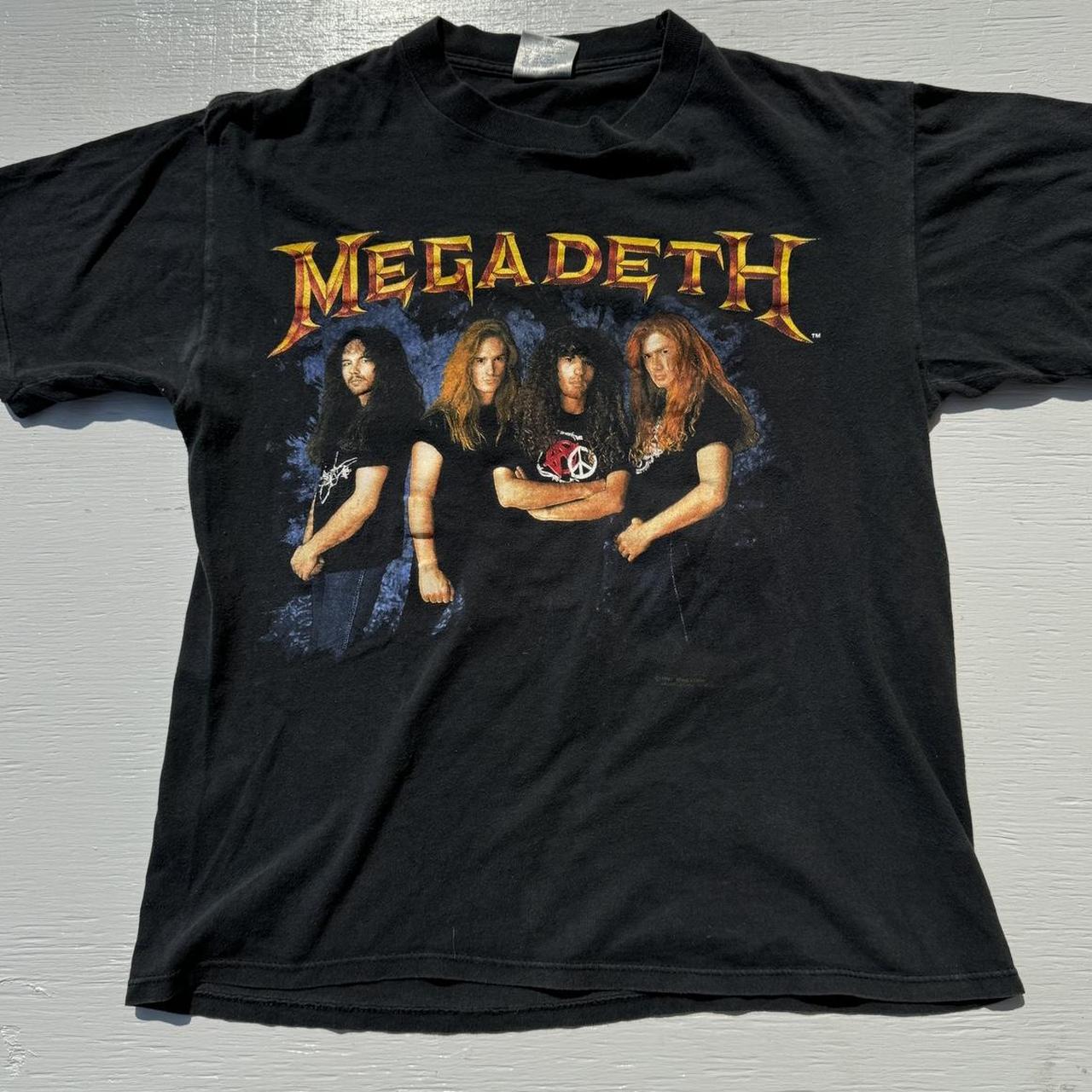 Vintage 1991 Megadeth Full Band Group Photo Brockum... - Depop