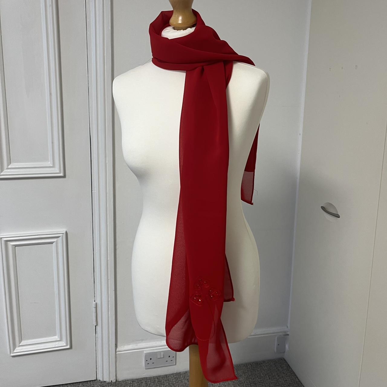 Red silky mesh scarf, can be a skinny scarf or... - Depop