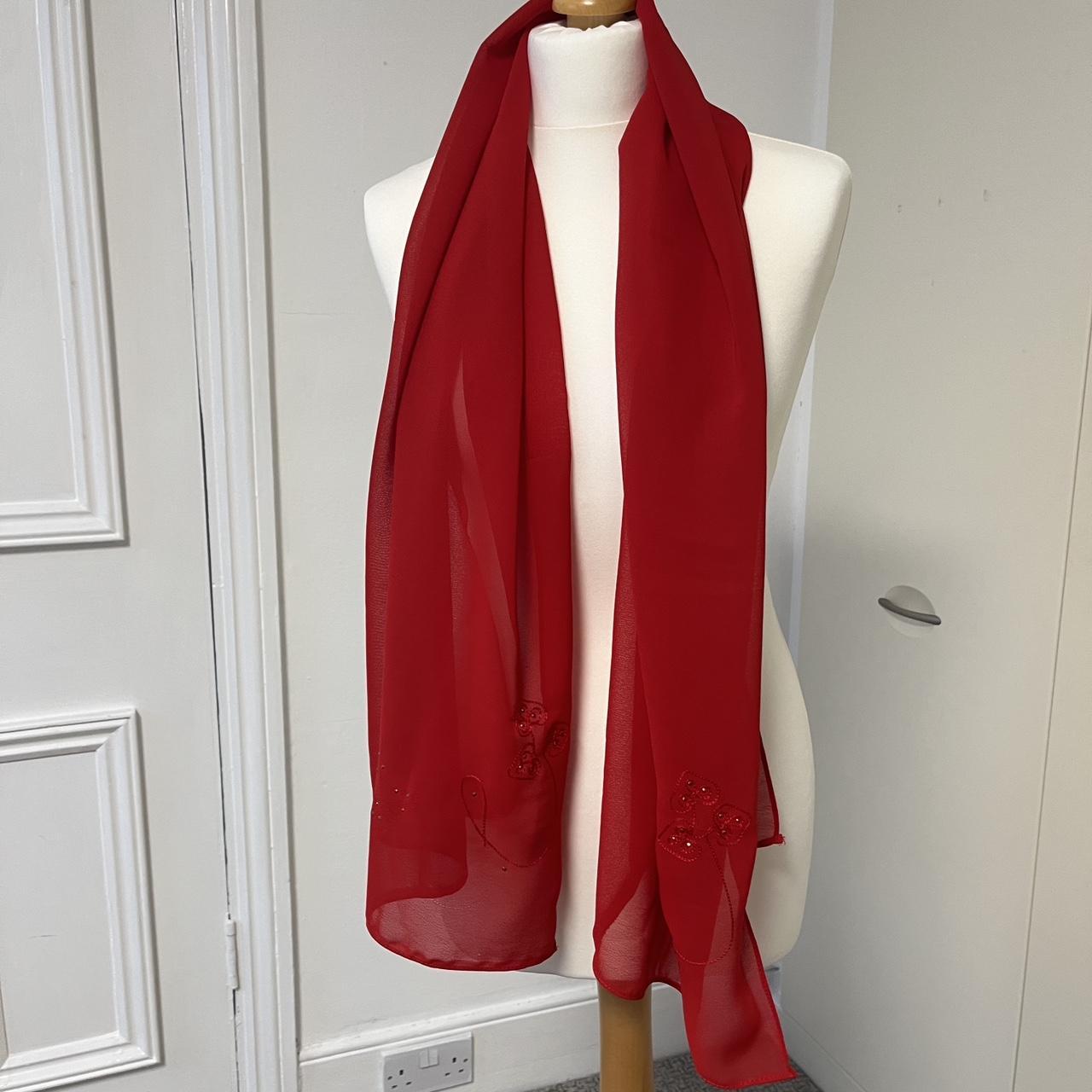 Red silky mesh scarf, can be a skinny scarf or... - Depop