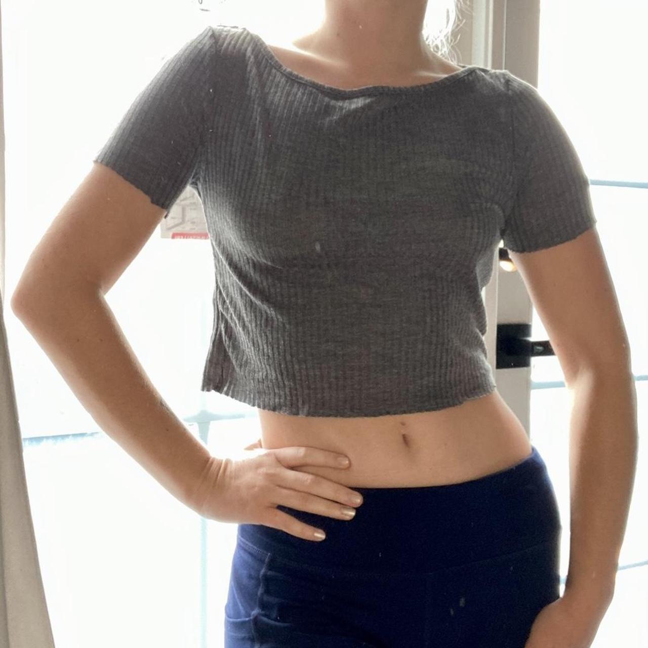 SHIRT Gray crop top T-shirts. In good condition,... - Depop
