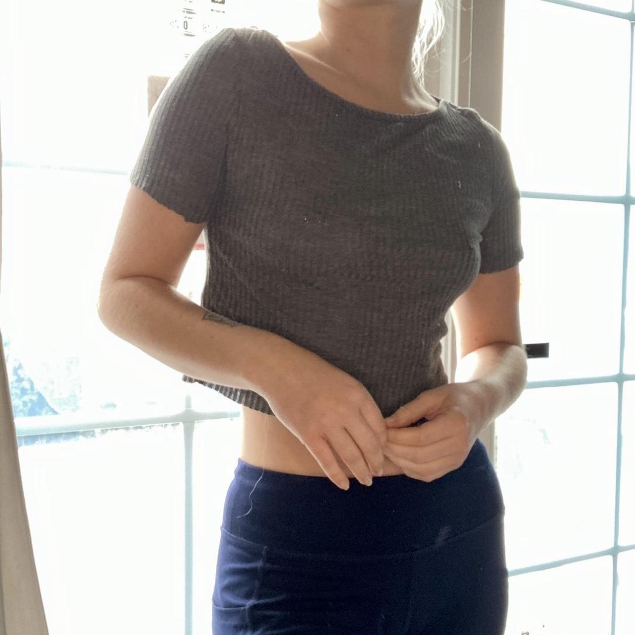 SHIRT Gray crop top T-shirts. In good condition,... - Depop