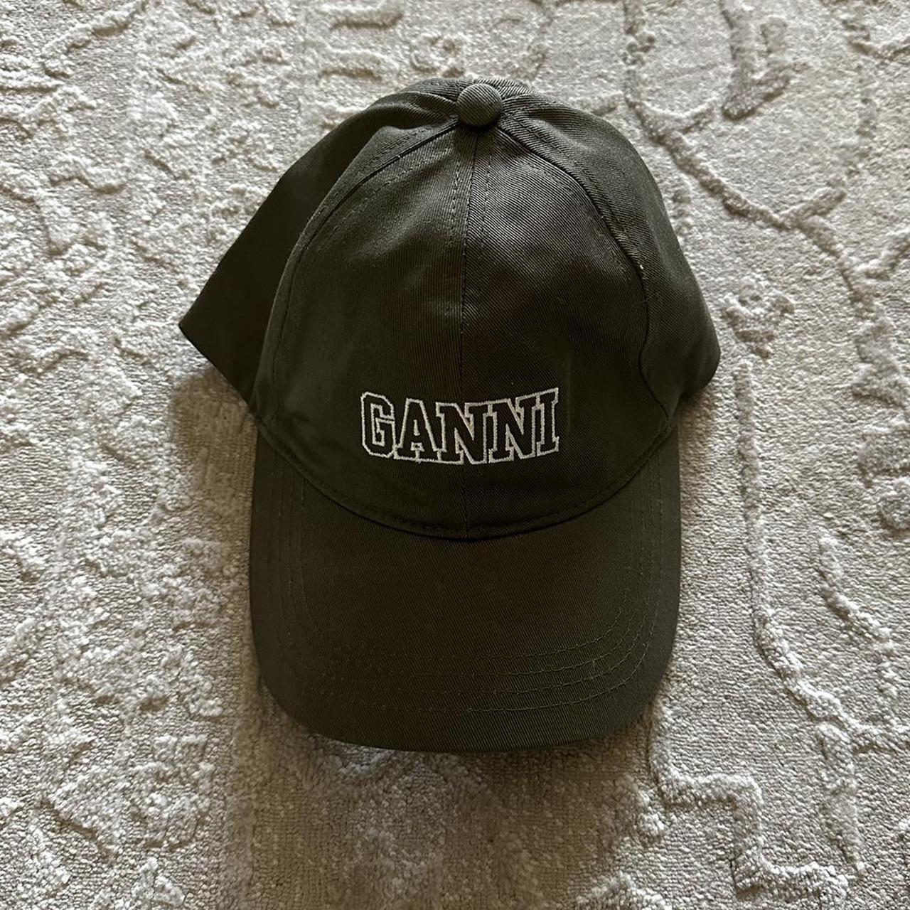 ganni baseball hat, grey/green putty color - Depop