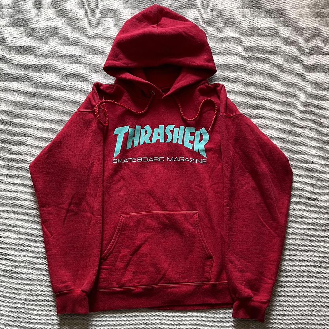 Thrasher Men's Blue and Red Hoodie | Depop