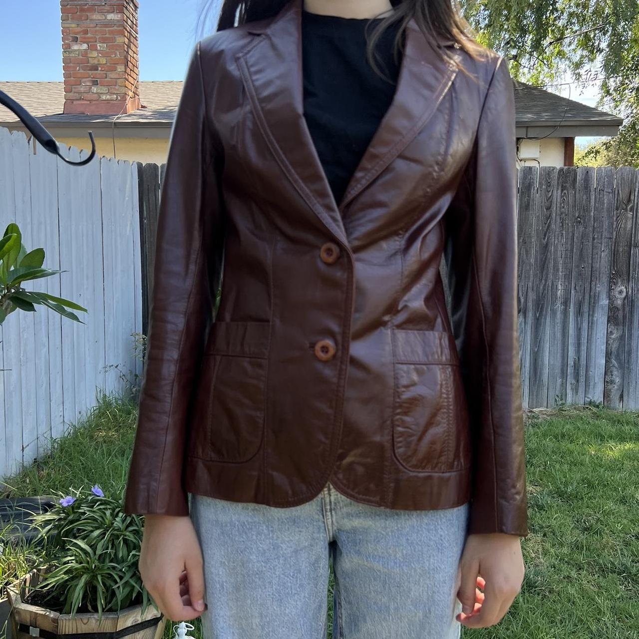 Dark Red? Vintage Leather Jacket by Miss Simone. Tag... - Depop