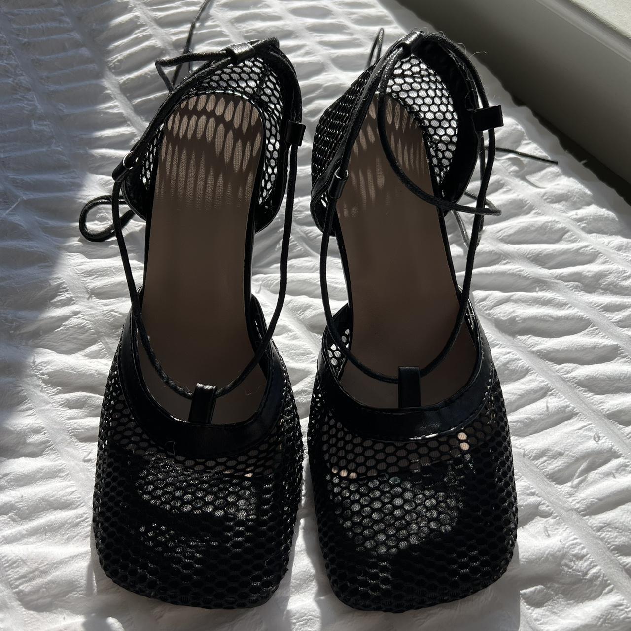 Black net lace up style heels Kind of look like the... - Depop