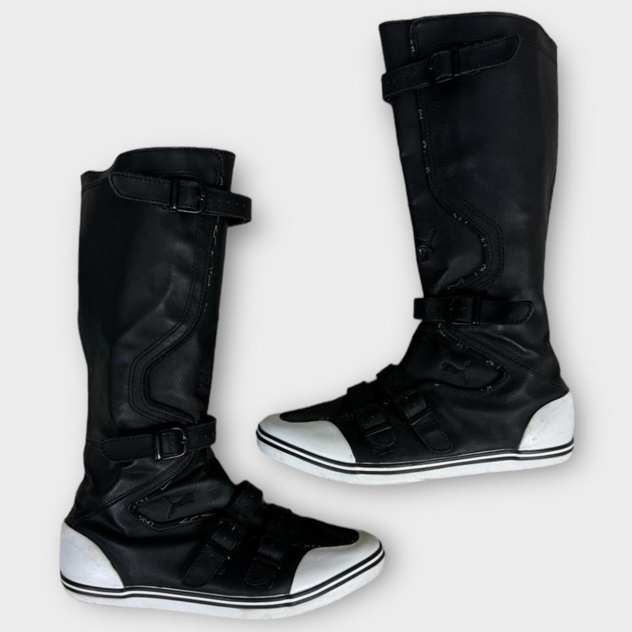 puma leather boots moto biker vintage black and