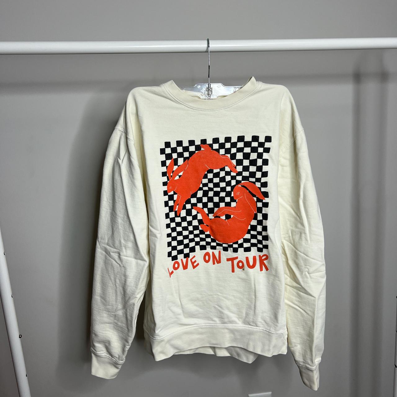 harry styles official merch,,, Cream and red Love on... | Depop