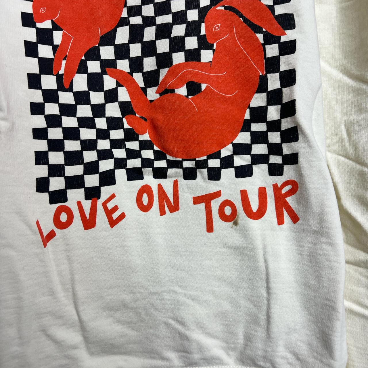 harry styles official merch,,, Cream and red Love on... | Depop