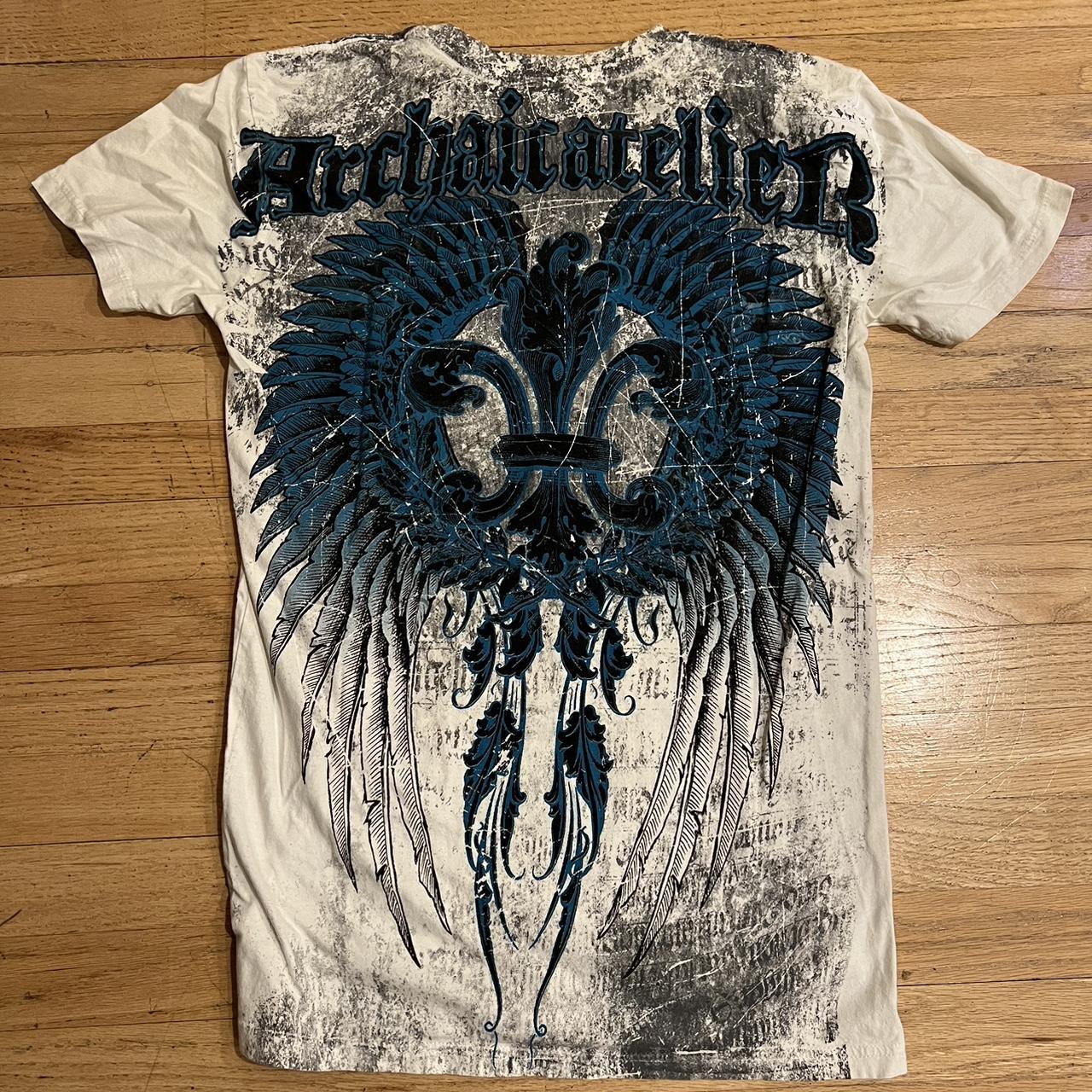 Y2k affliction blue angel wings shirt size medium - Depop