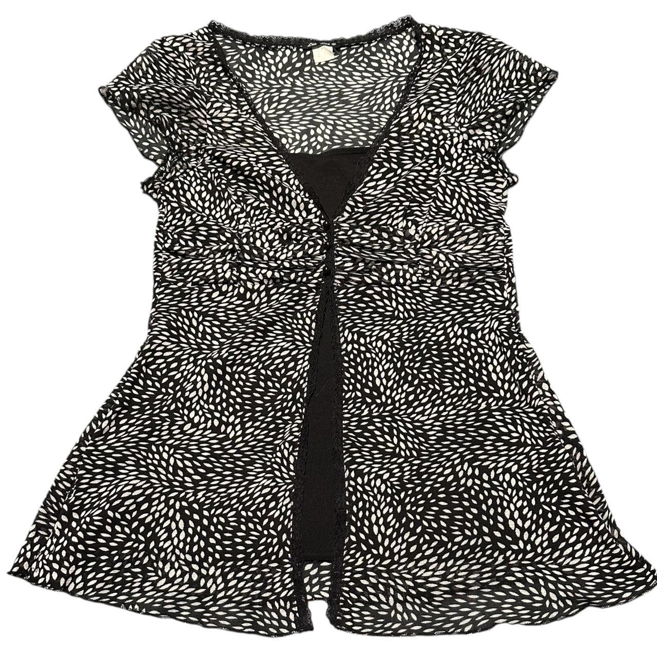 vintage lia lee mesh geometric v neck babydoll style... - Depop