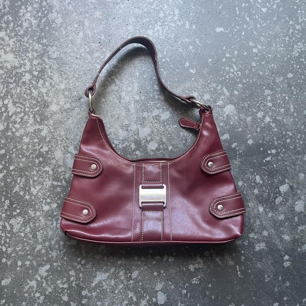 red medium size shoulder bag with silver buckle - Depop
