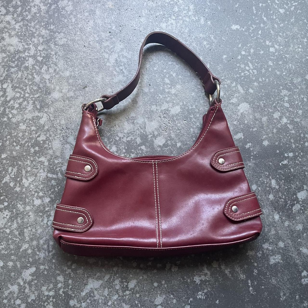 red medium size shoulder bag with silver buckle - Depop