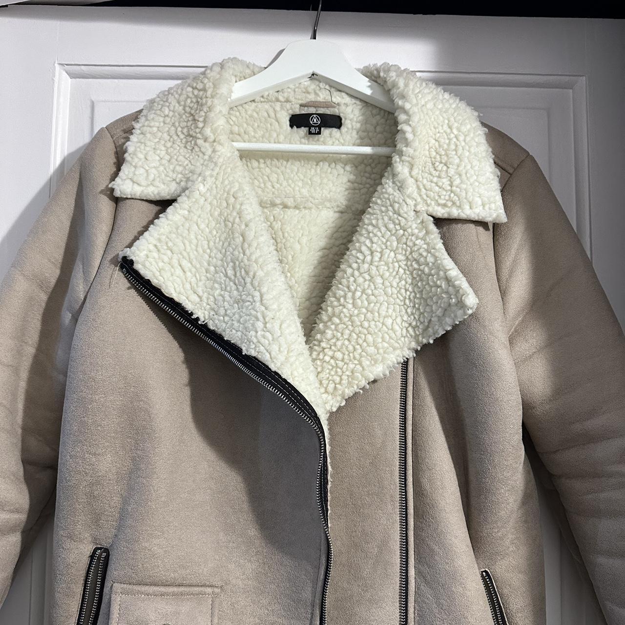 Beige Missguided aviator biker jacket. Faux suede.... - Depop