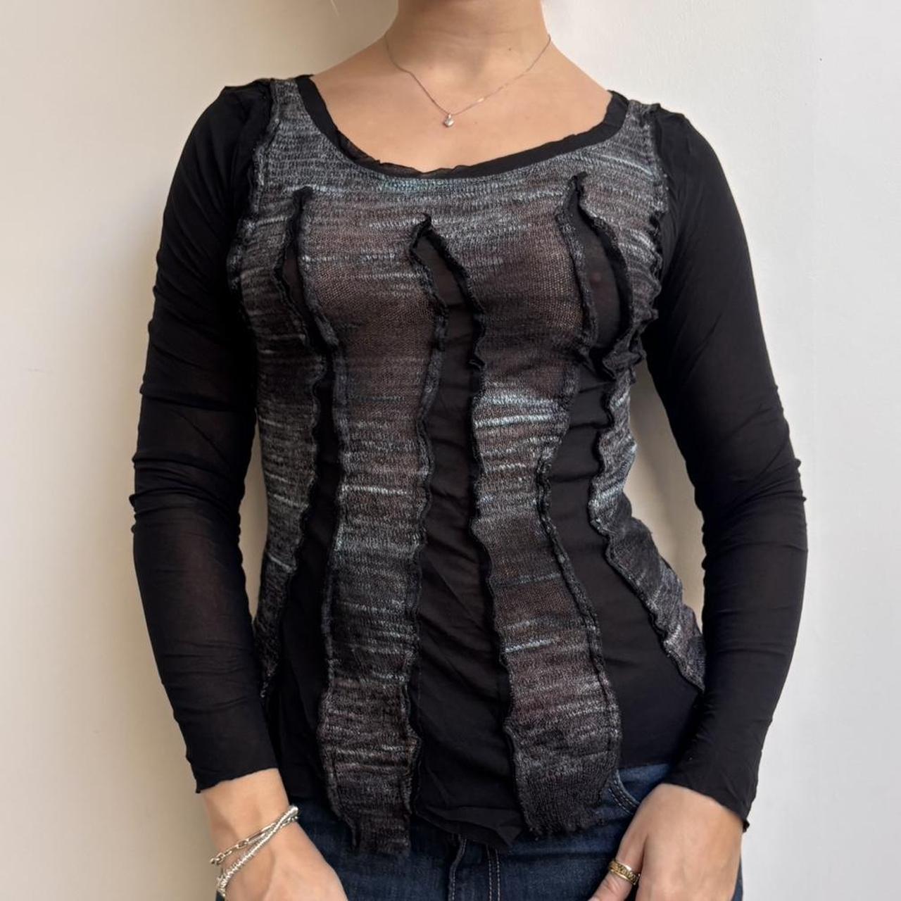 Y2k Black & grey mesh top with ruffles Brand :... - Depop