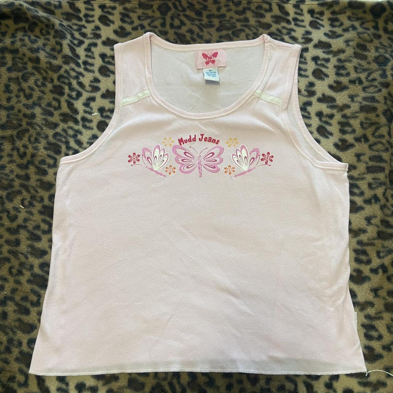 Mudd pink tank top. butterfly and dragonfly graphics... - Depop