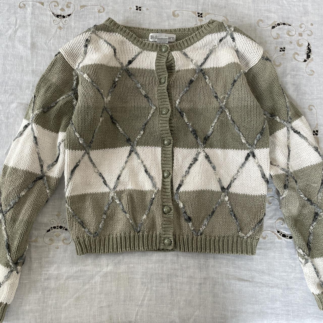 cottagecore cardigan green and white multicolor... - Depop