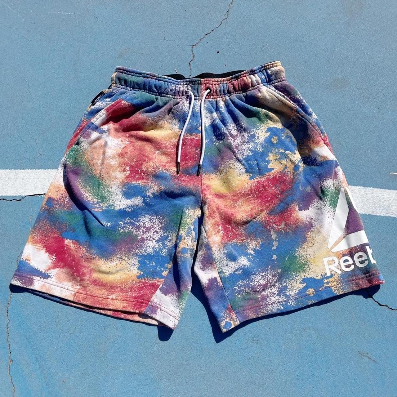 Reebok Paint Splatter Shorts Length: 19 inches Leg... | Depop