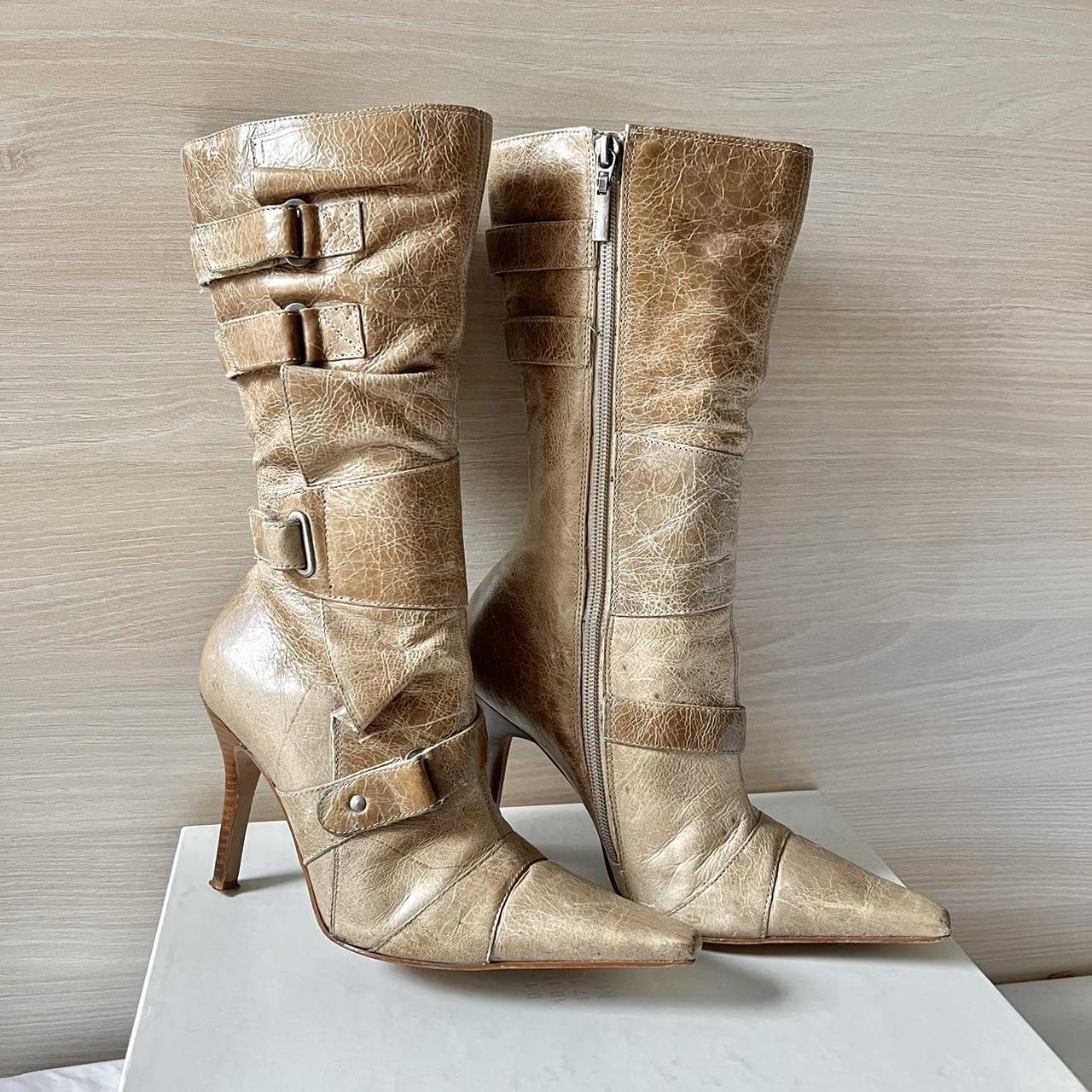 Faith Beige Leather Calf Boots Gorgeous pointed... - Depop