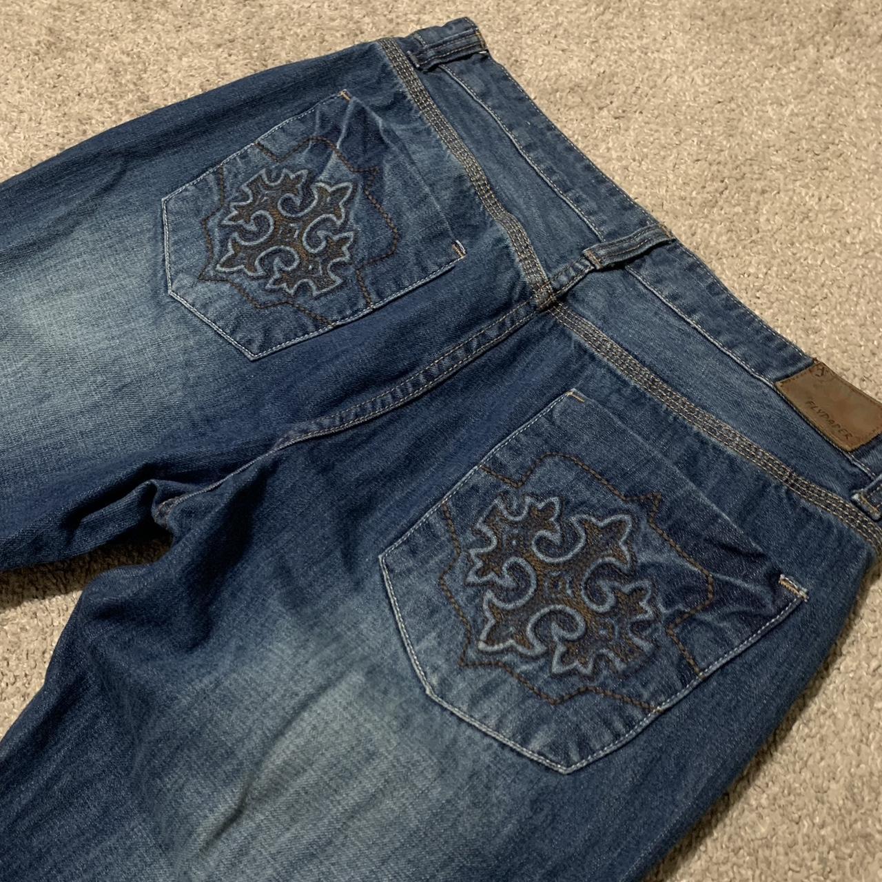 Y2K Cross Embroidered FlyPaper Jeans Sz 38 x 32 No... - Depop