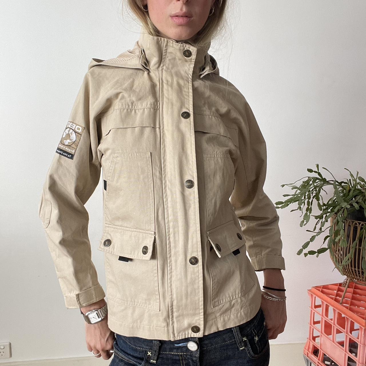 Thick beige cargo jacket Has a hood, perfect for... - Depop