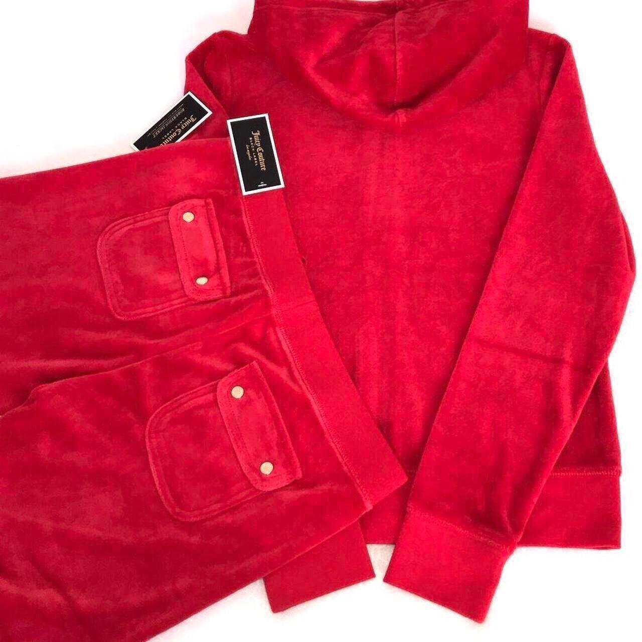 Juicy couture red cuffed tracksuit in soft velour... - Depop