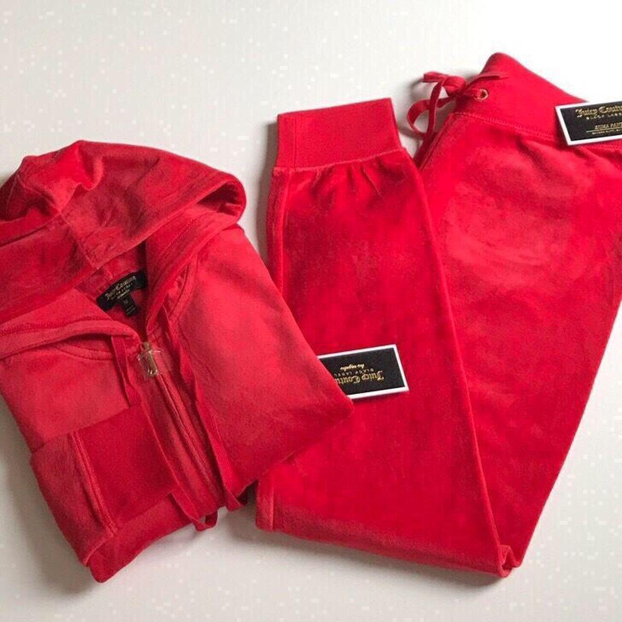 Juicy couture red cuffed tracksuit in soft velour... - Depop