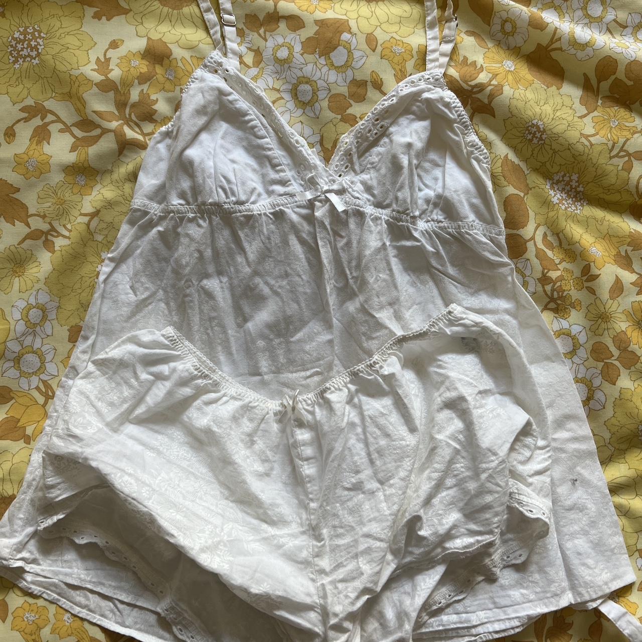 Frilly beautiful coquette white and cream pyjamas... - Depop