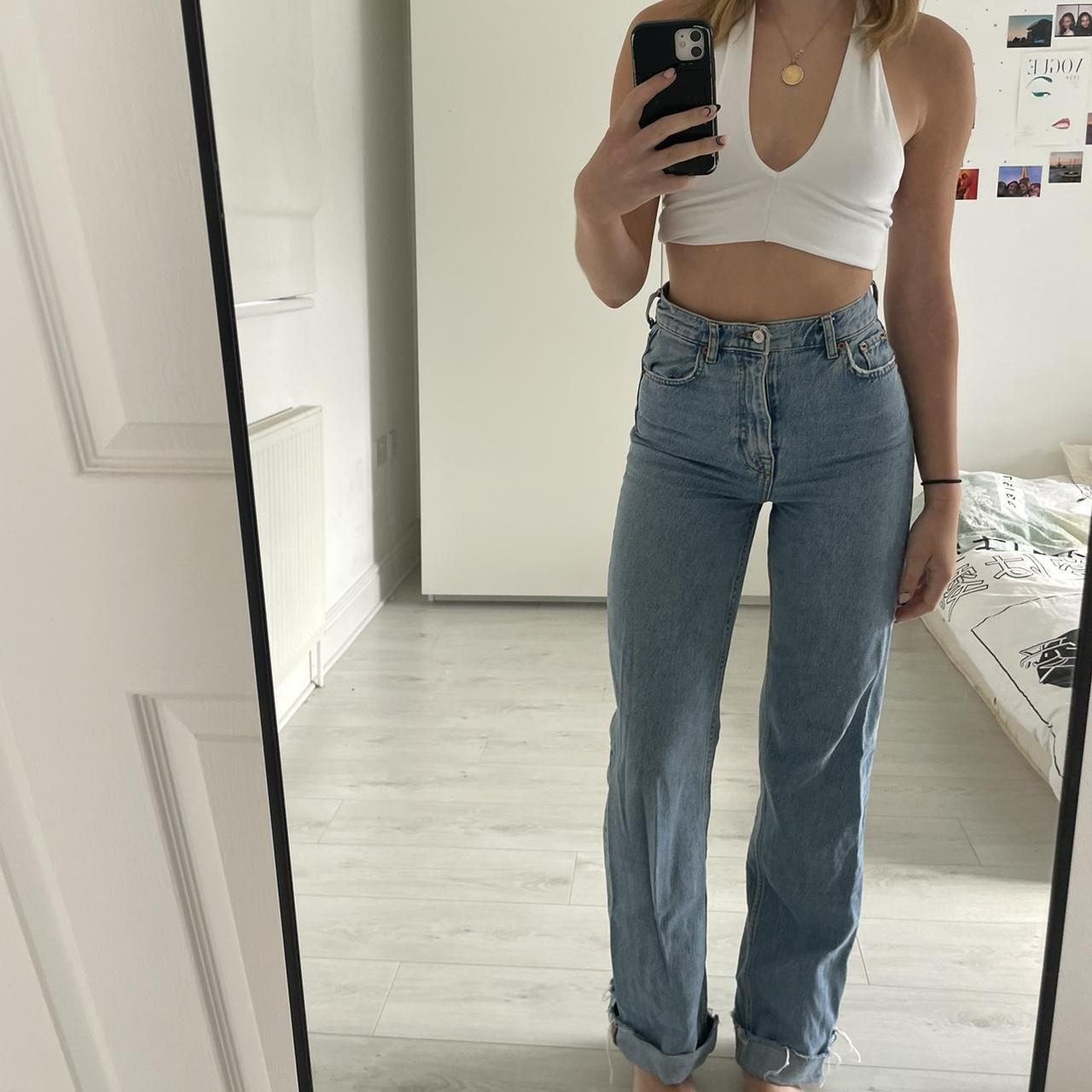 ZARA high waisted blue denim wide leg jeans Size EUR... - Depop