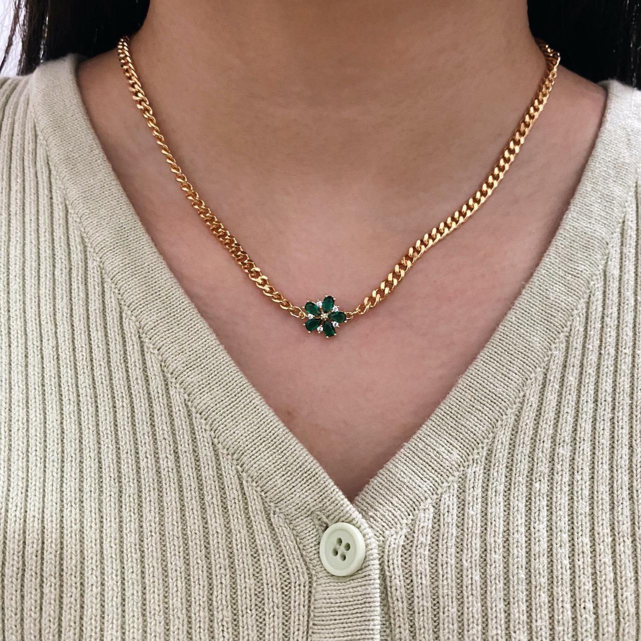 Green Flower Necklace » gold plated chain... - Depop