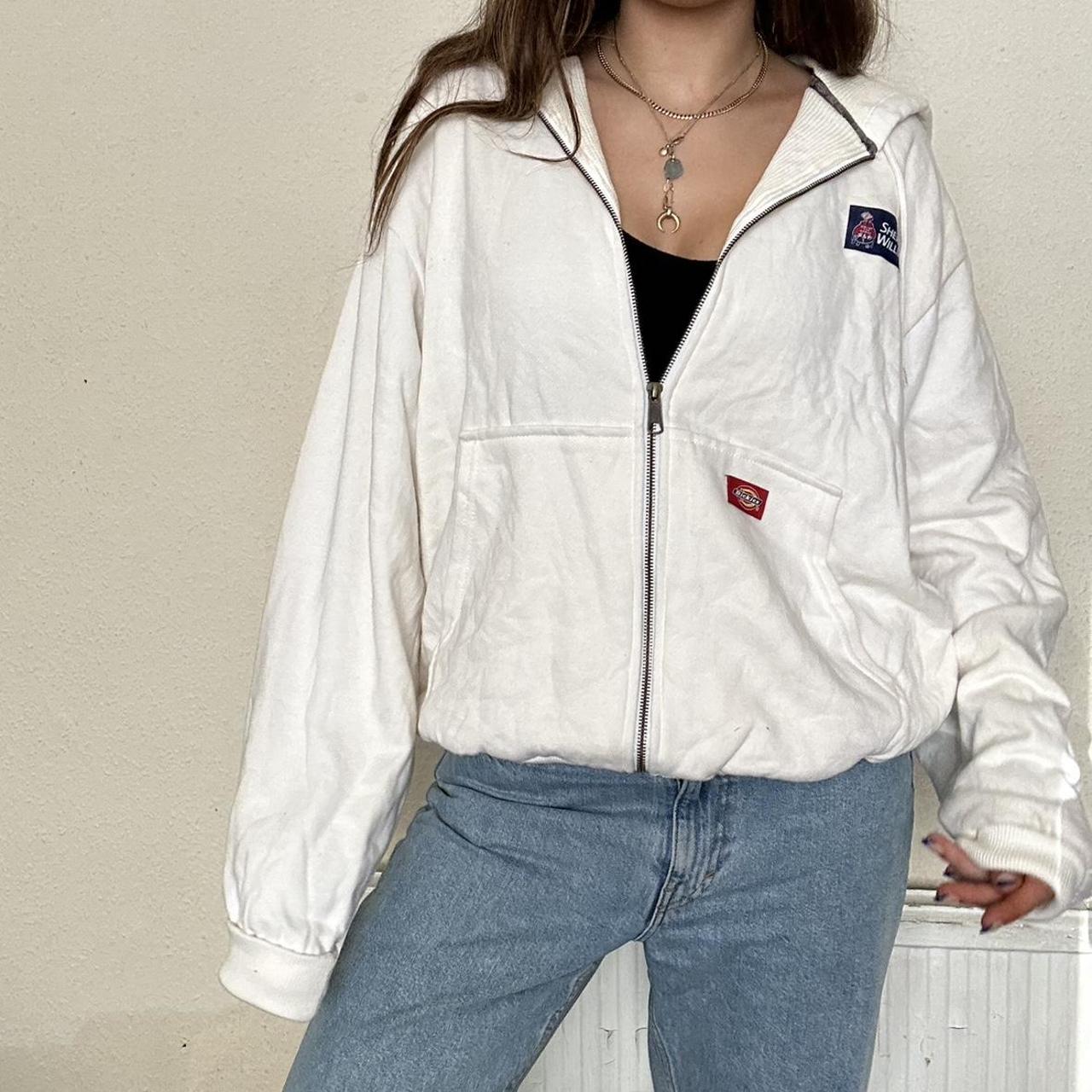 White Dickies Hoodie Dickies White Zip Up Hoodie Depop