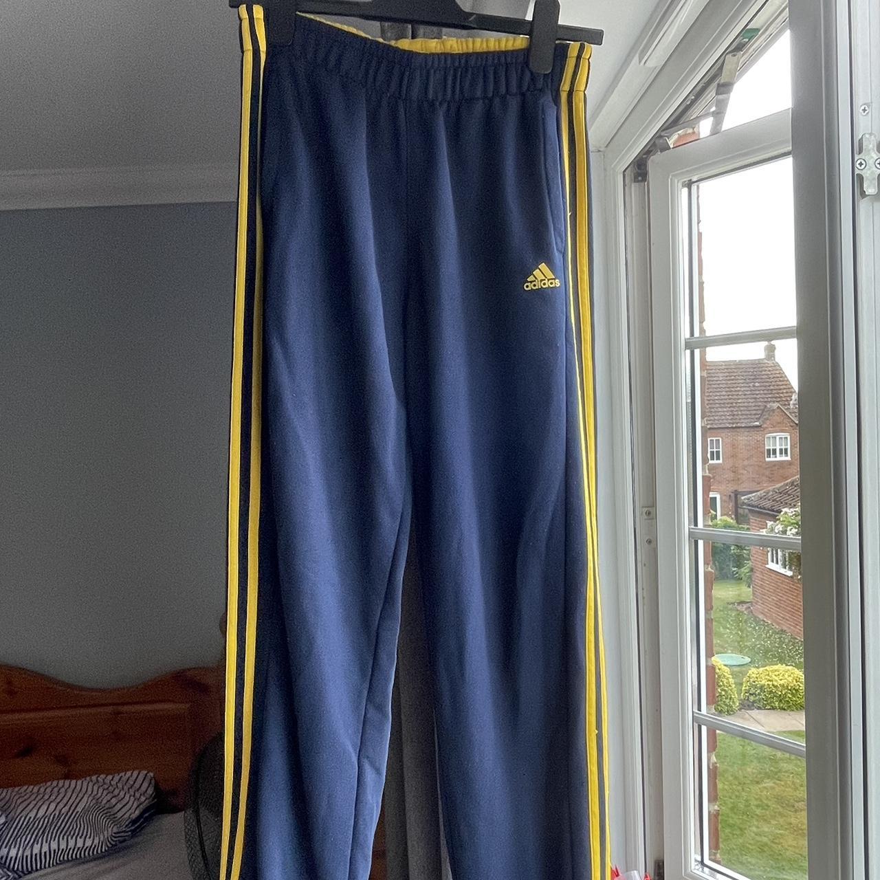 Black and yellow Adidas joggers with elastic waist... - Depop