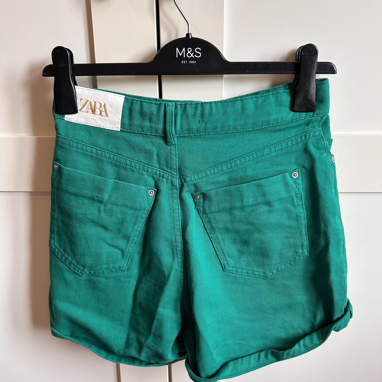 ZARA Paperbag style, green denim shorts high... - Depop