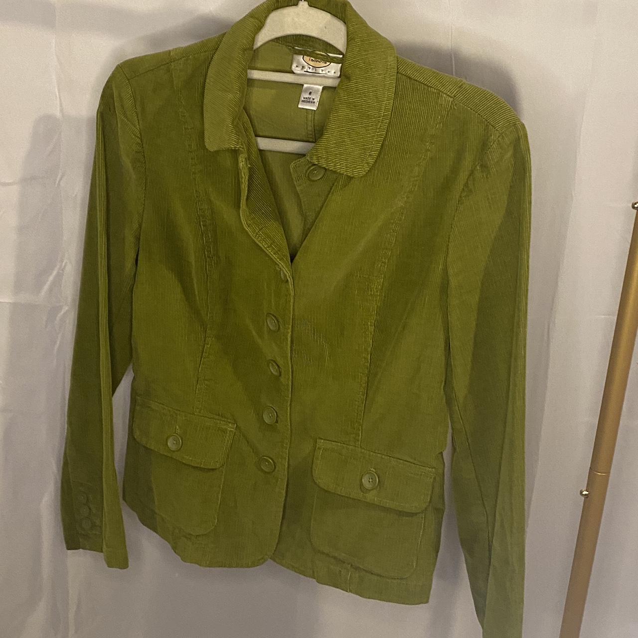 talbots petite kiwi colored corduroy button up... - Depop
