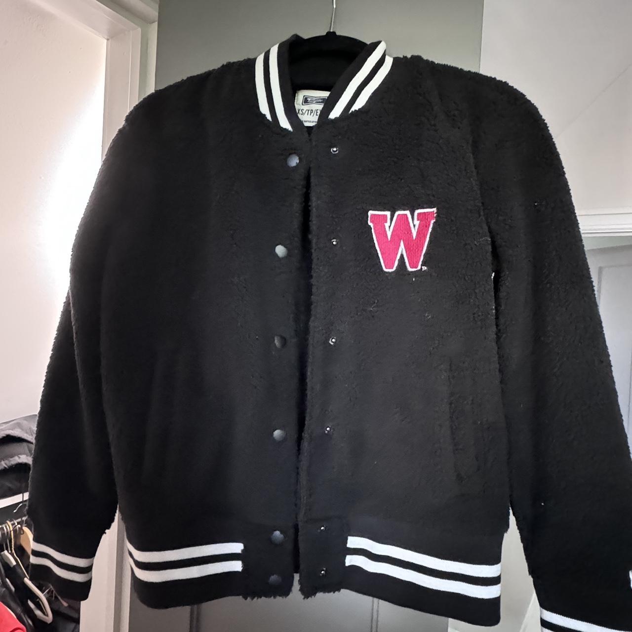 Fuzzy Wisconsin varsity jacket. Size XS, but fits... - Depop