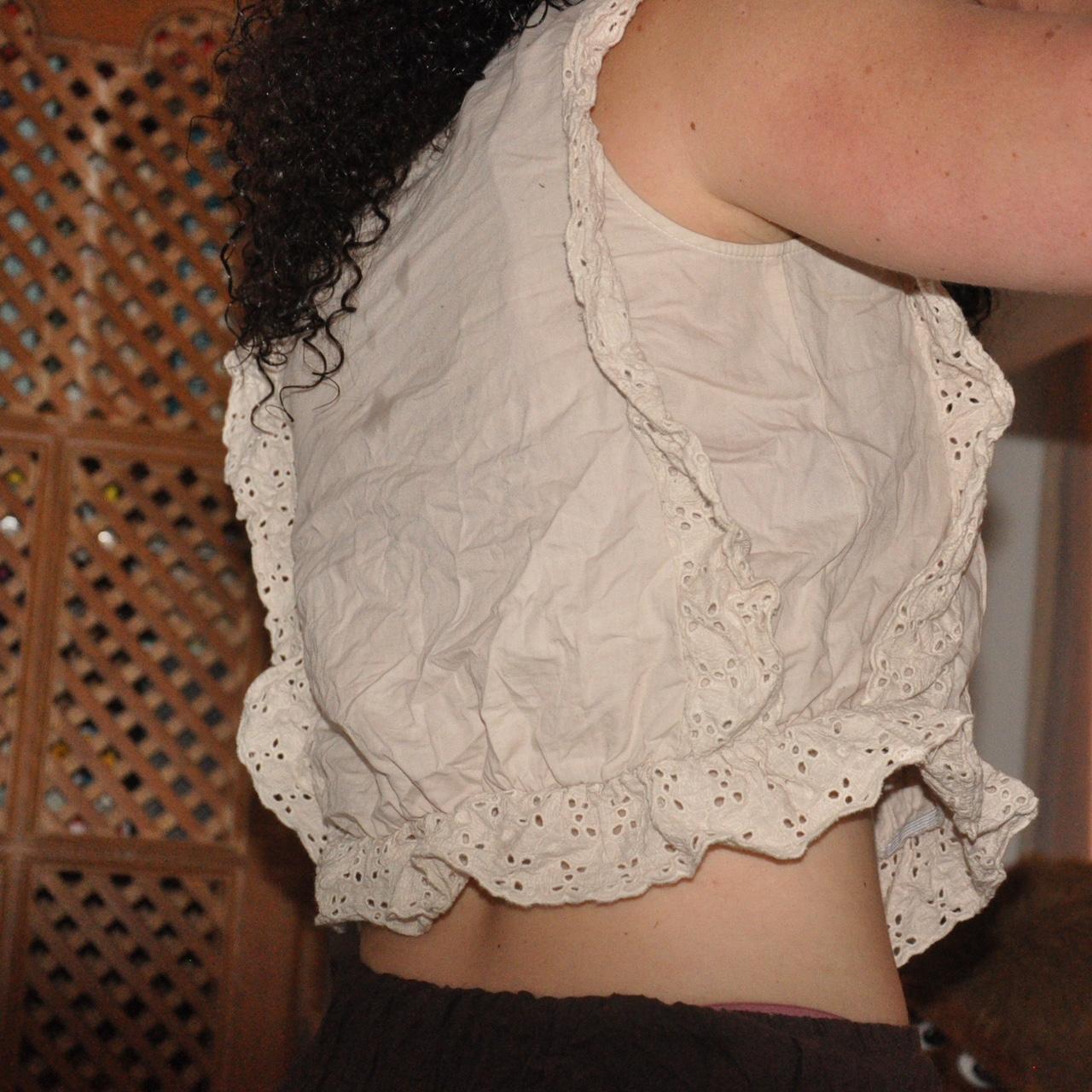 Lace Off White Cropped Frilly button up blouse!!!... - Depop