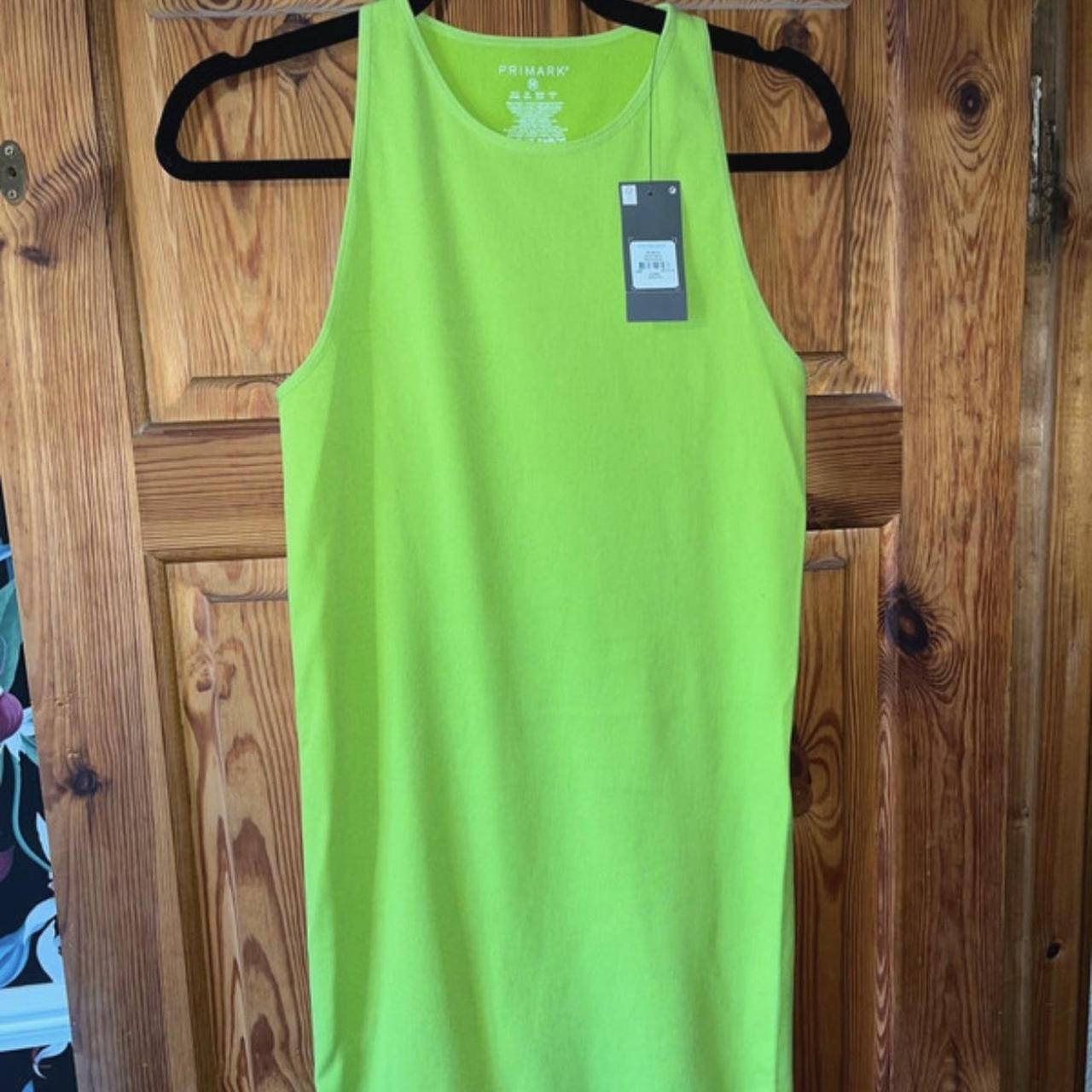 Neon green ribbed body con dress Midi Streachy... - Depop