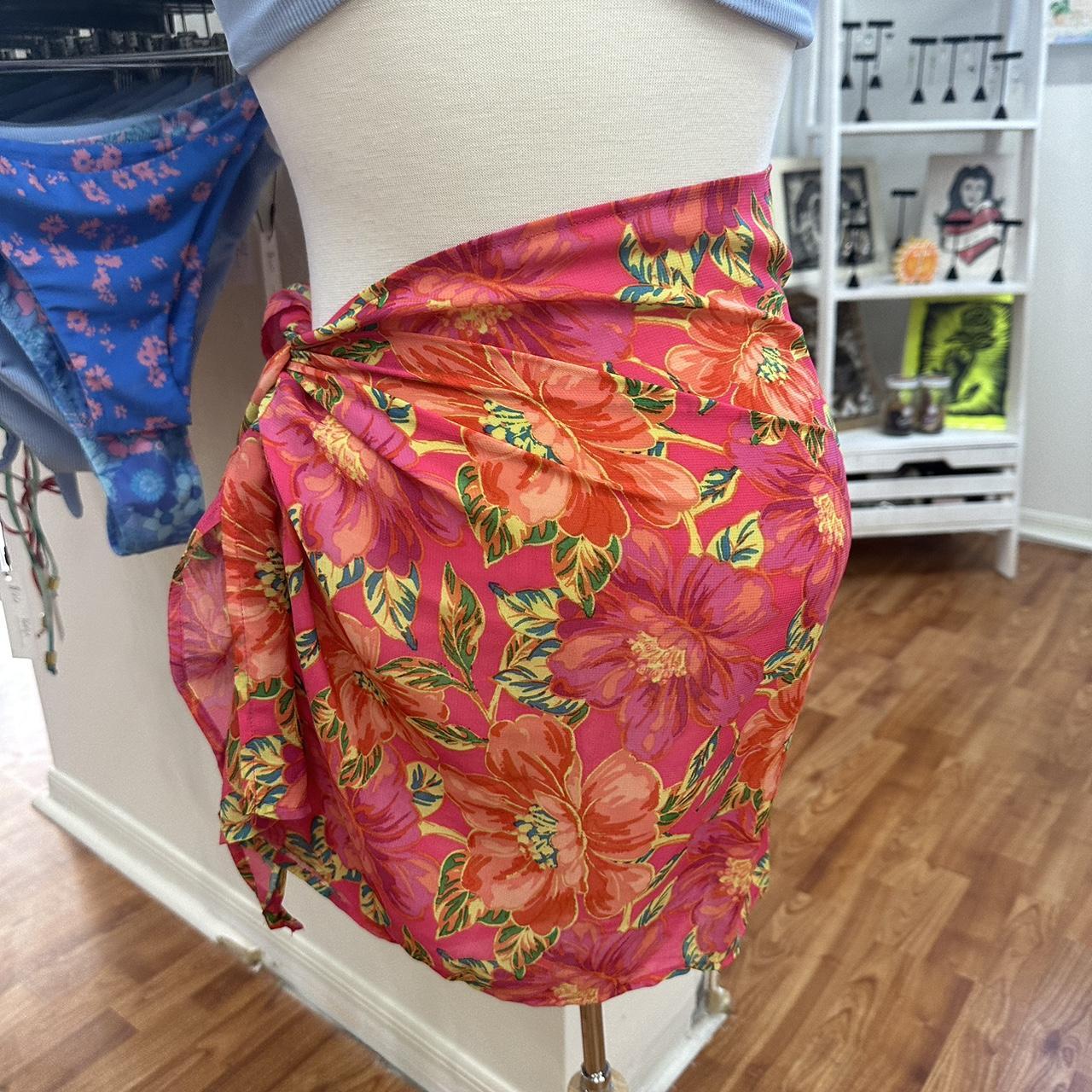 beach riot pink hibiscus flower sarong. marked a one... - Depop