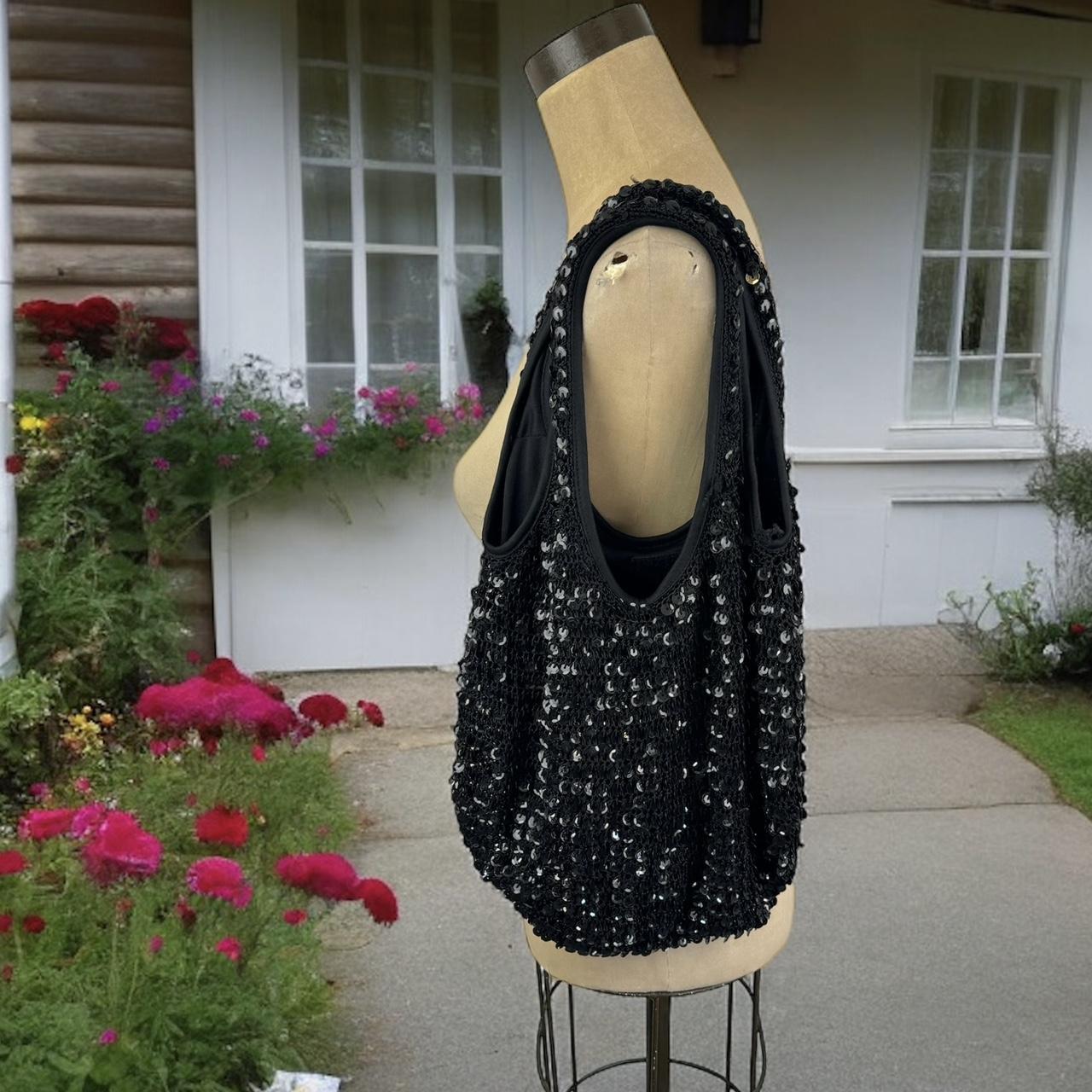 Black Sequin Mesh Slouch Shoulder Bag Purse Vtg 90s... - Depop