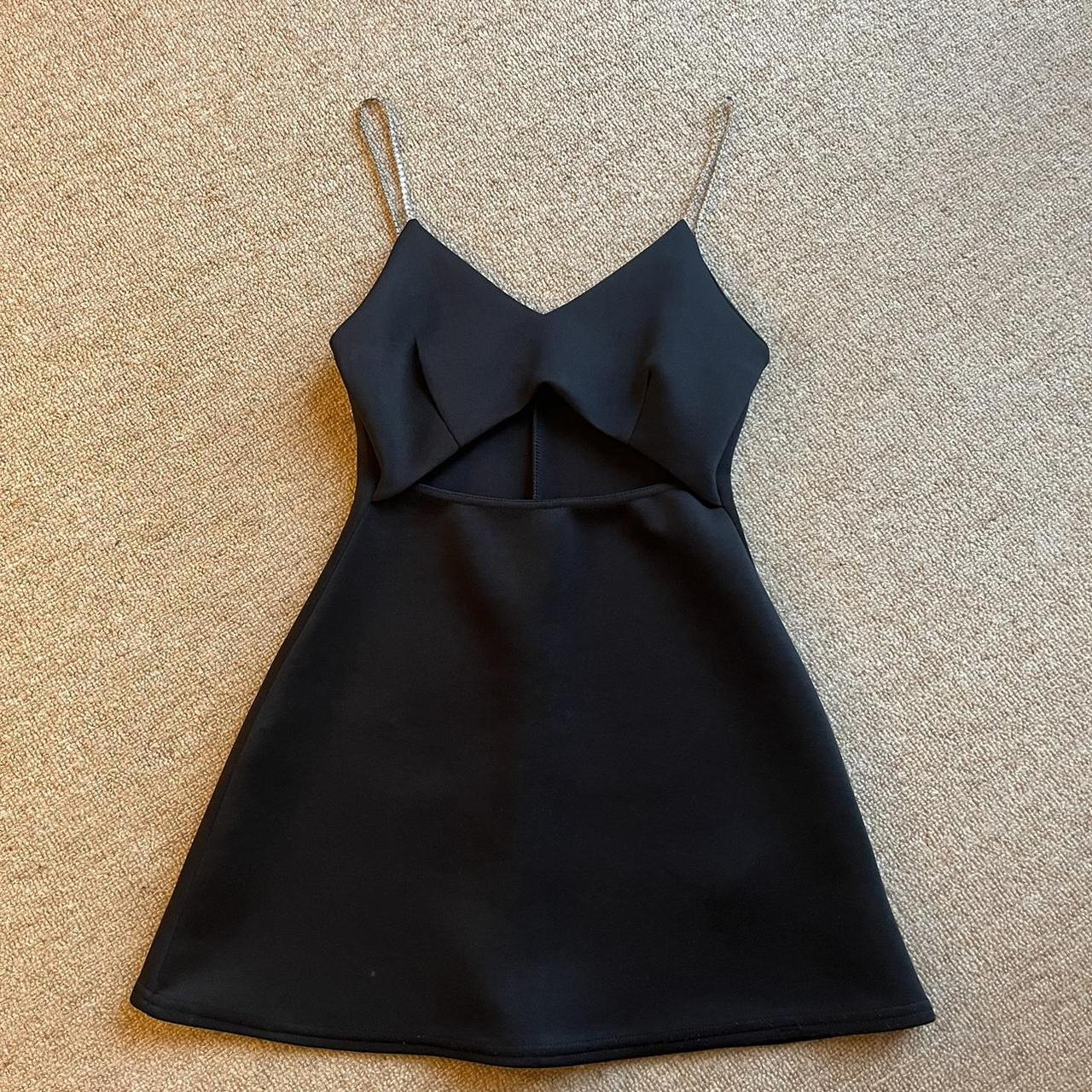 Black quiz skater style dress with diamanté straps... - Depop