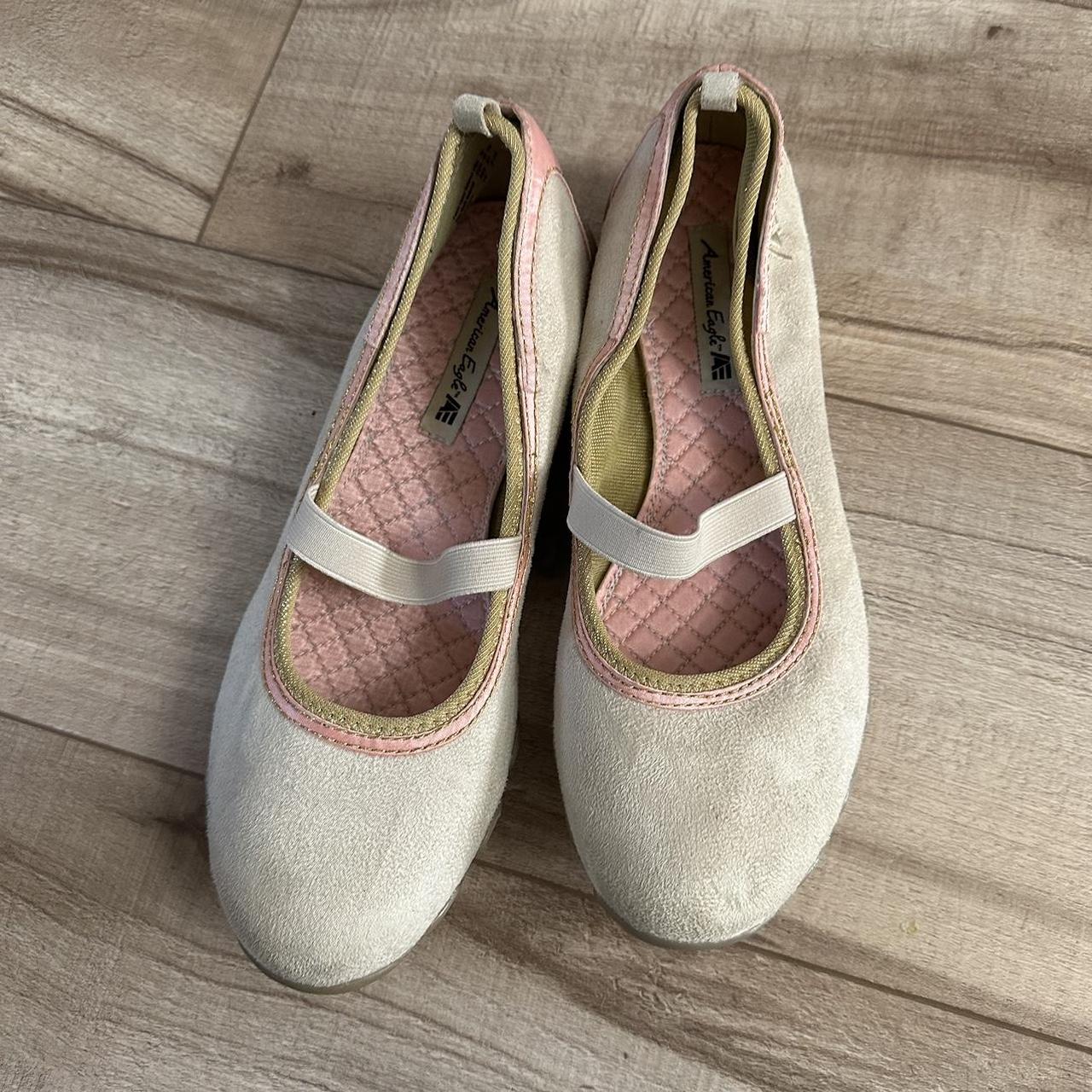 White ballet flat w pink trim girly ballet core 10... | Depop