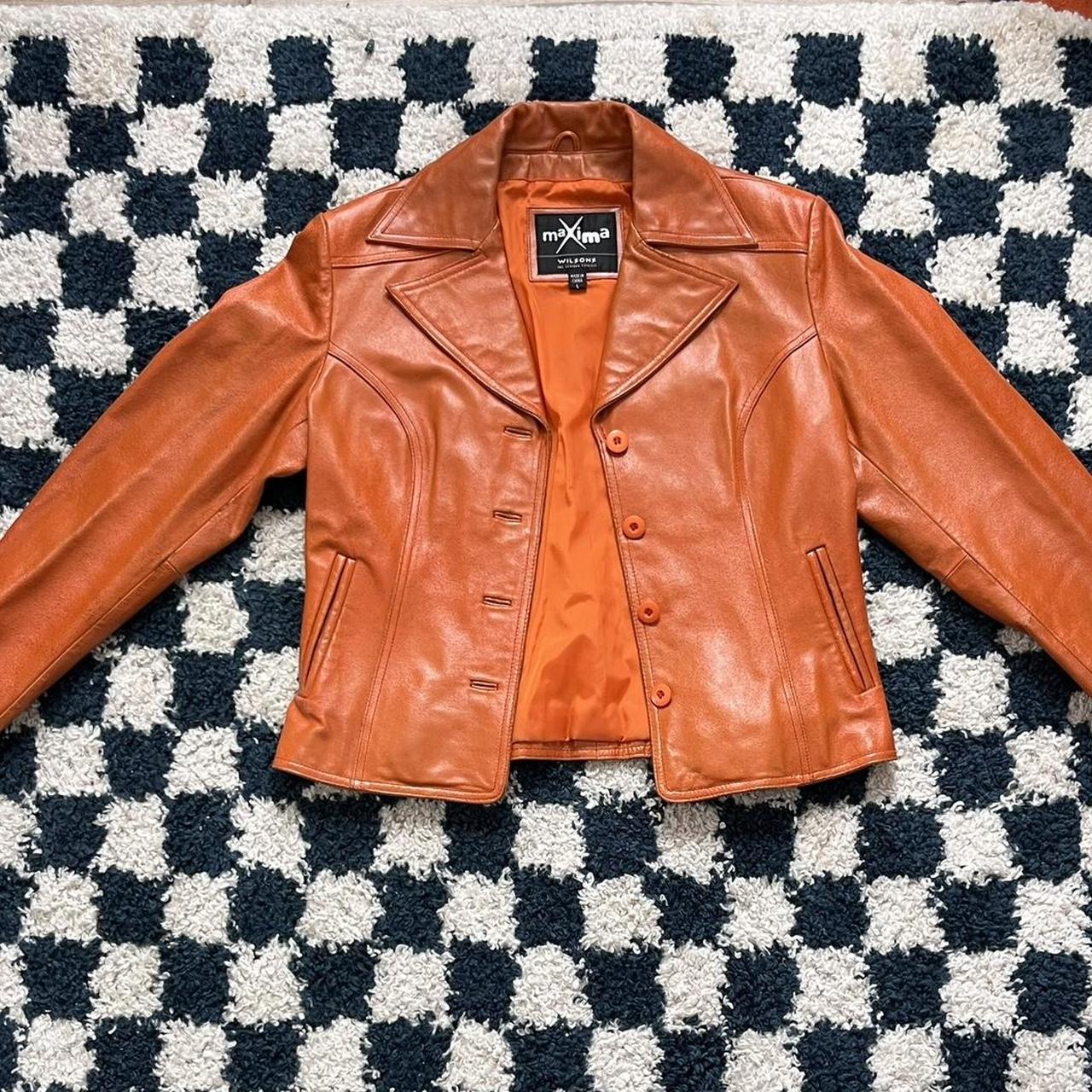 Orange leather jacket with a 90s vibe #leatherjacket... - Depop