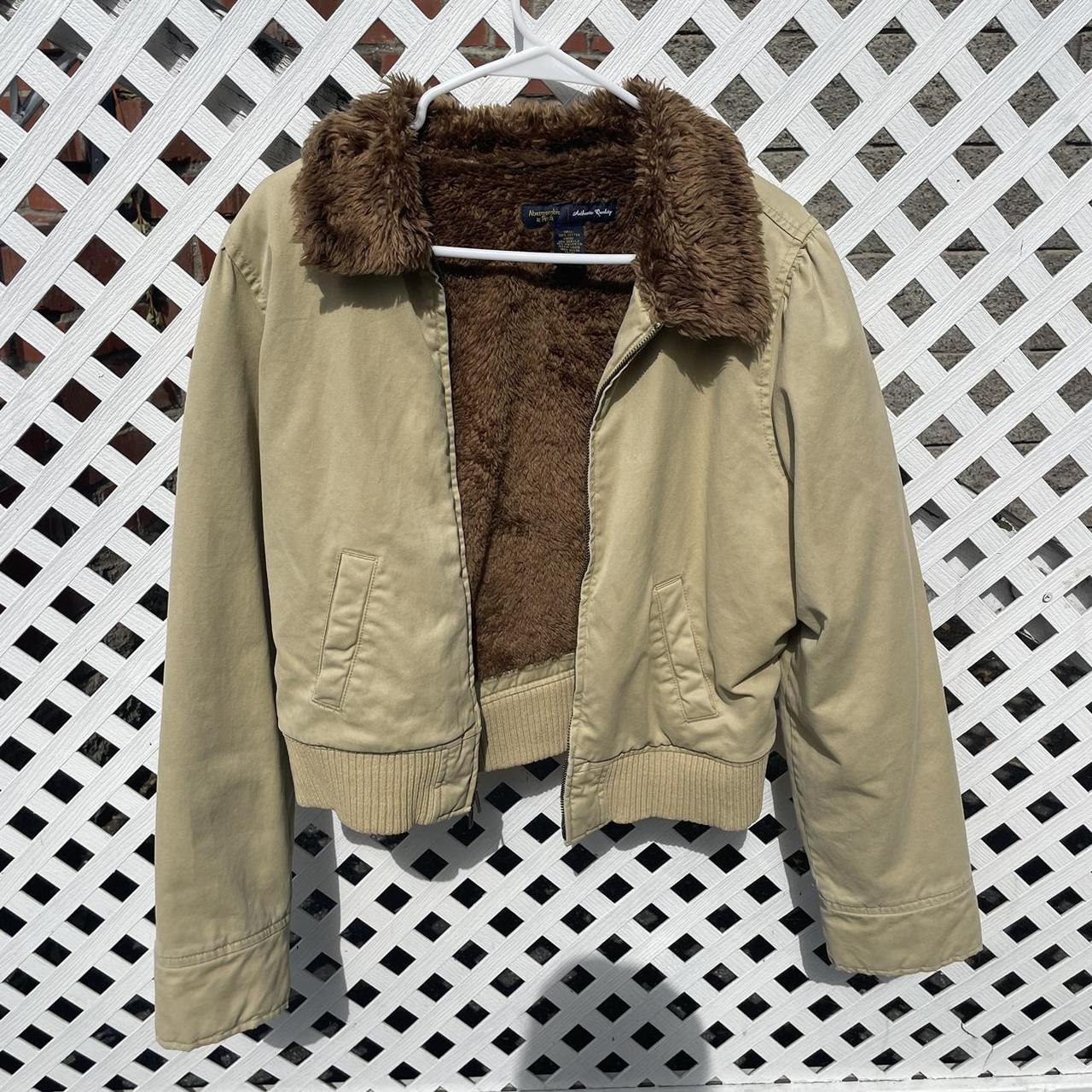 Vintage Abercrombie and fitch crop jacket. Faux fur... - Depop