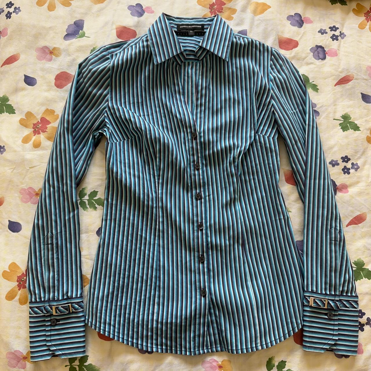 vintage fitted button up with buckle detailing so... - Depop