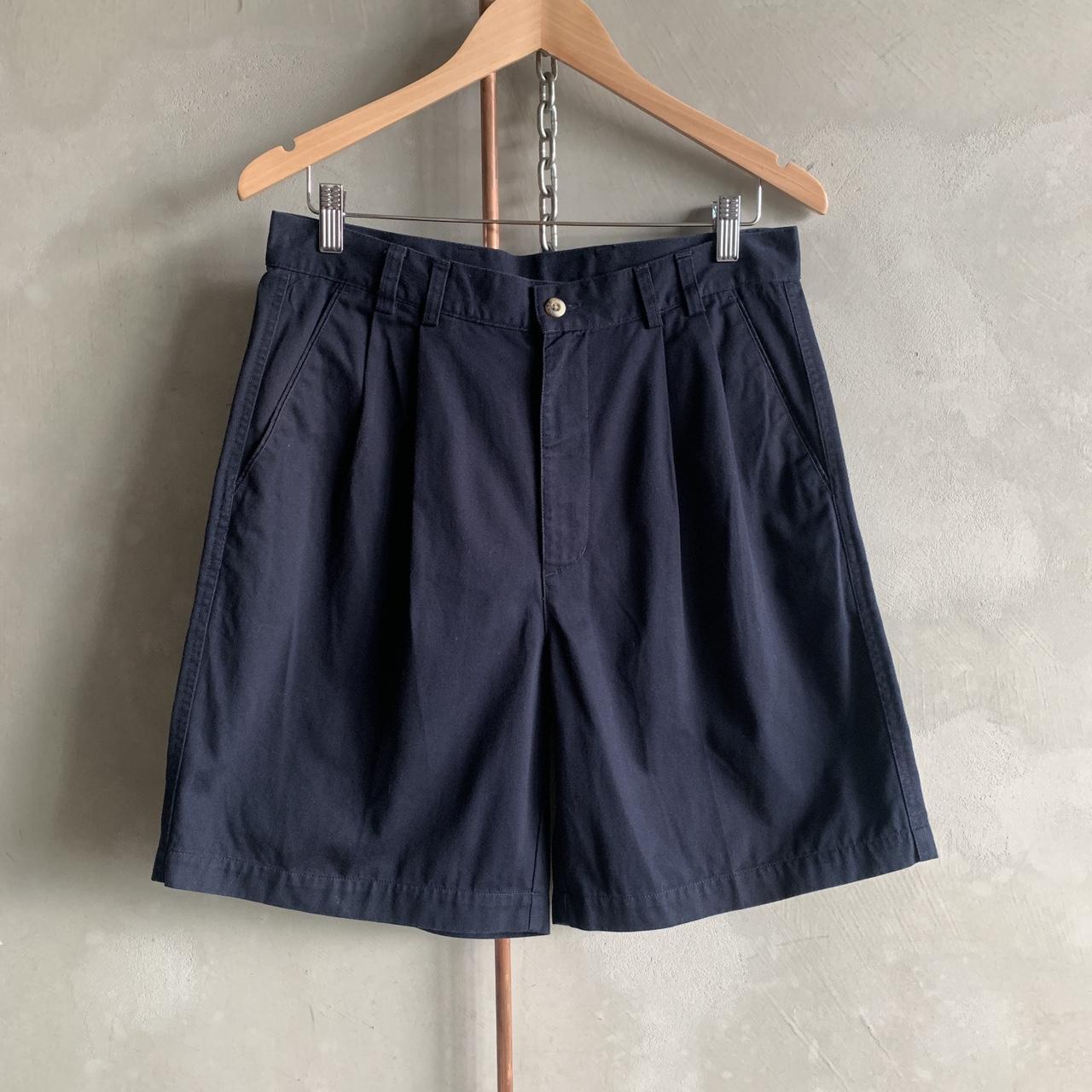 Vintage high rise navy tailored shorts with front... - Depop