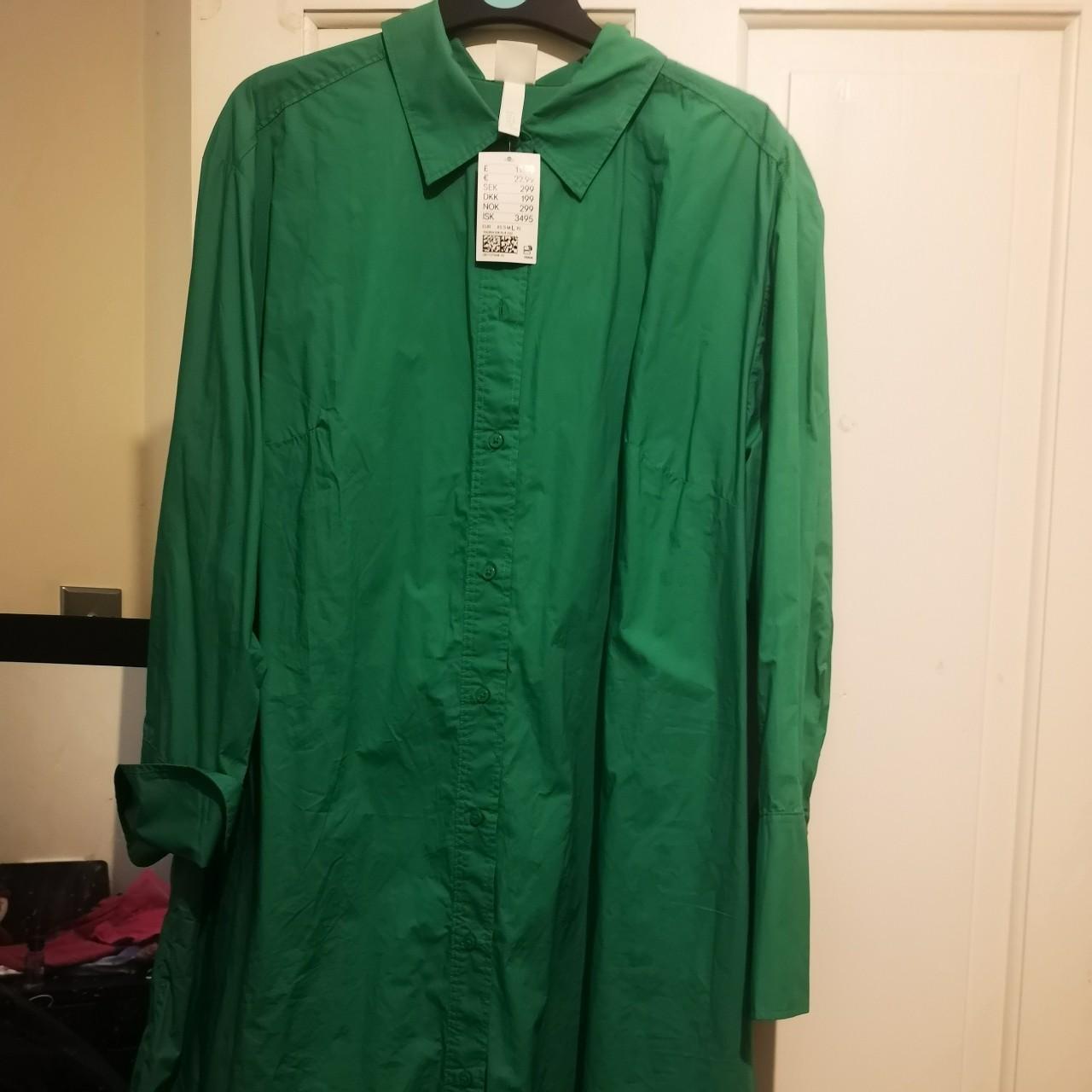 Long length bright green button shirt Never worn,... - Depop