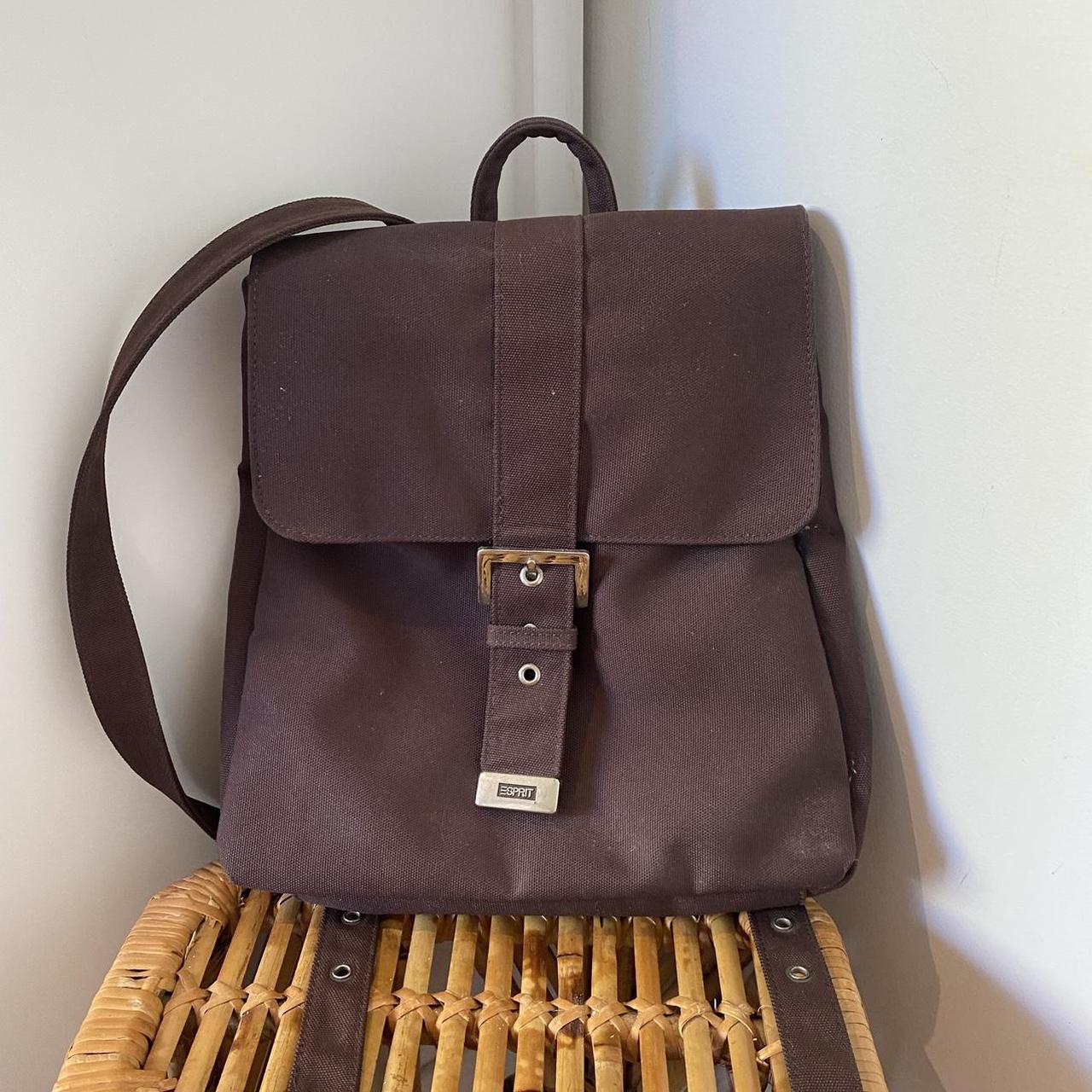 Esprit brown canvas backpack with adjustable straps... | Depop